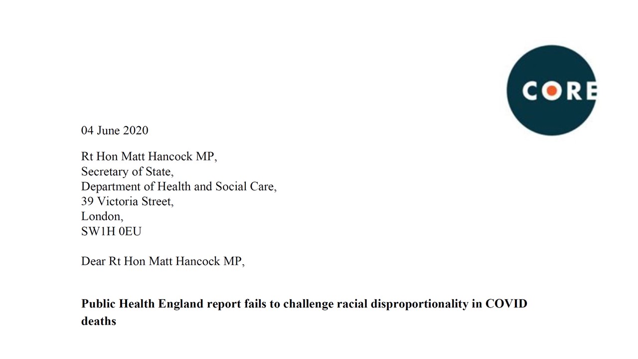 Letter to Sec of State for Health & Social Care- PHE Covid-19 BAME ...